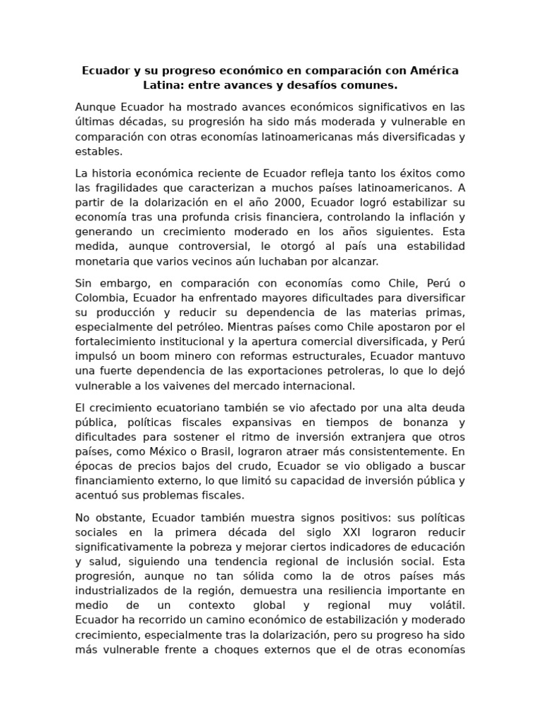 Ecuador y Su Progreso Económico en Comparación Con América Latina | PDF ...