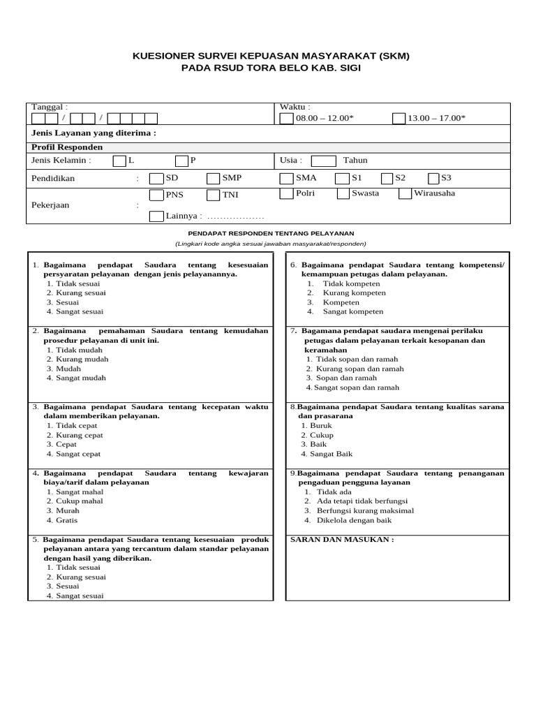 KUESIONER KEPUASAN PASIEN SEKKAB | PDF