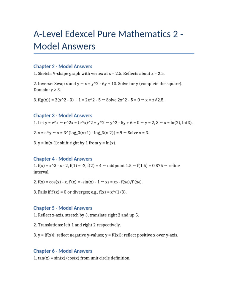 A Level Pure 2 Model Answers | PDF
