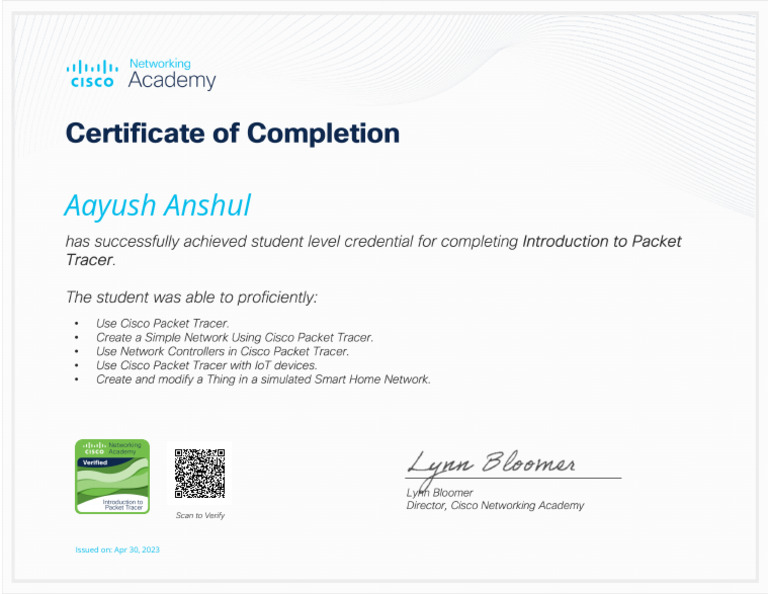 Cisco Packet Tracer Certificate | PDF