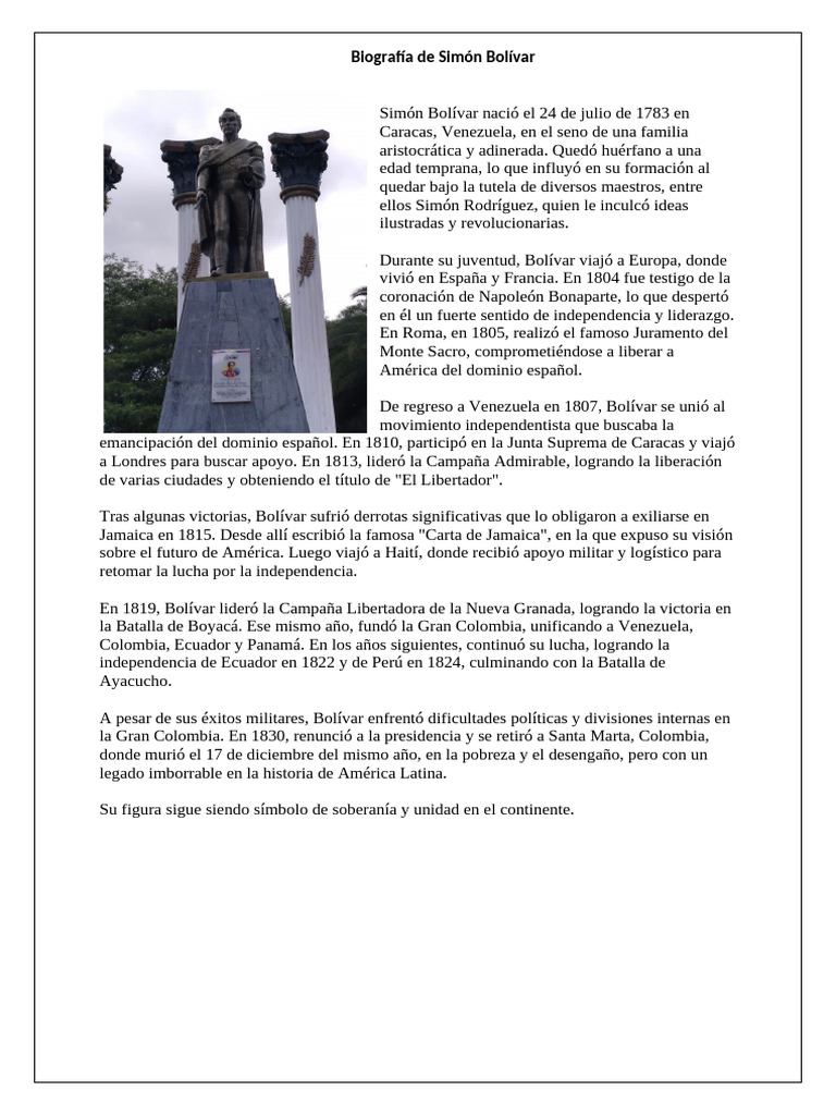 Simon Bolivar Bio | PDF | América del Sur