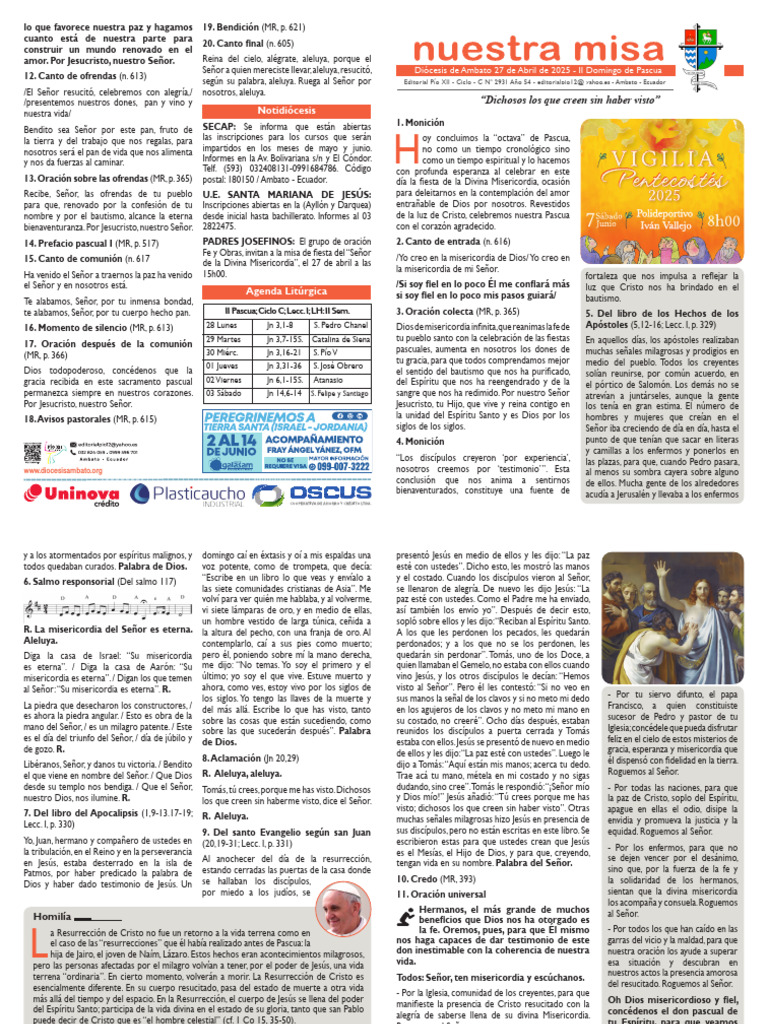 Hoja Misa Domingo 27 de Abril 2025 | PDF | La resurrección de Jesús | Jesús