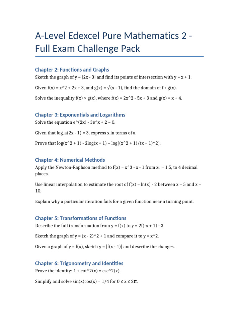 A-Level Edexcel Pure Math Exam Challenges | PDF