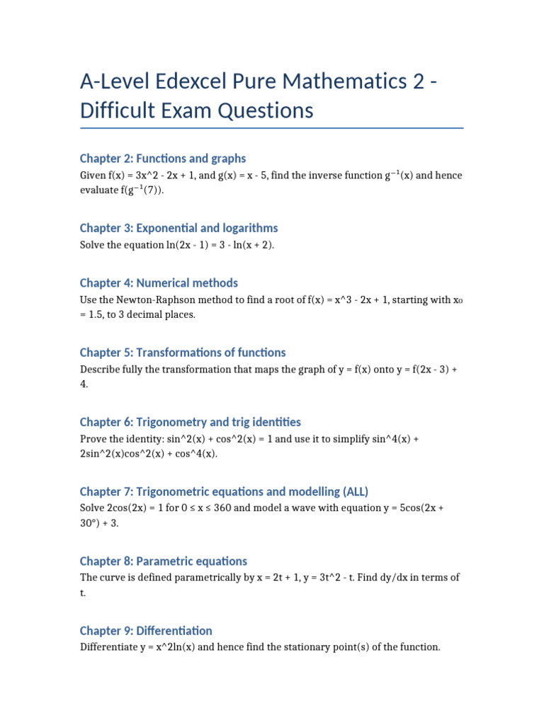 A-Level Edexcel Pure Maths Exam Questions | PDF