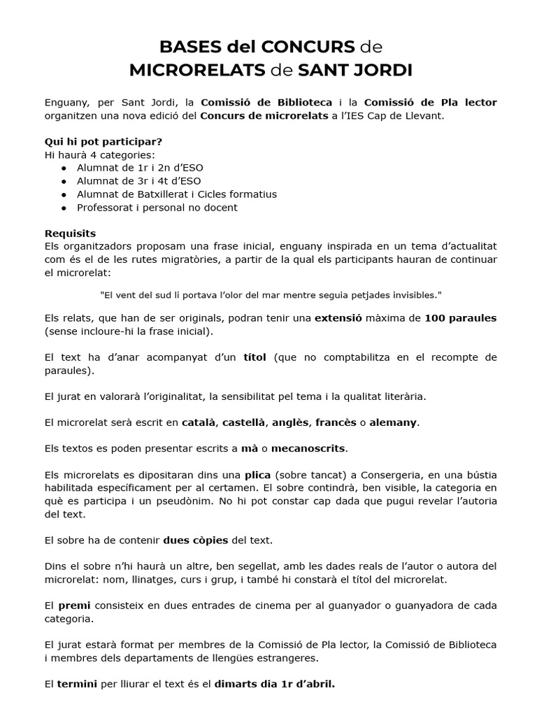 Bases Concurs Microrelats 2025 | PDF