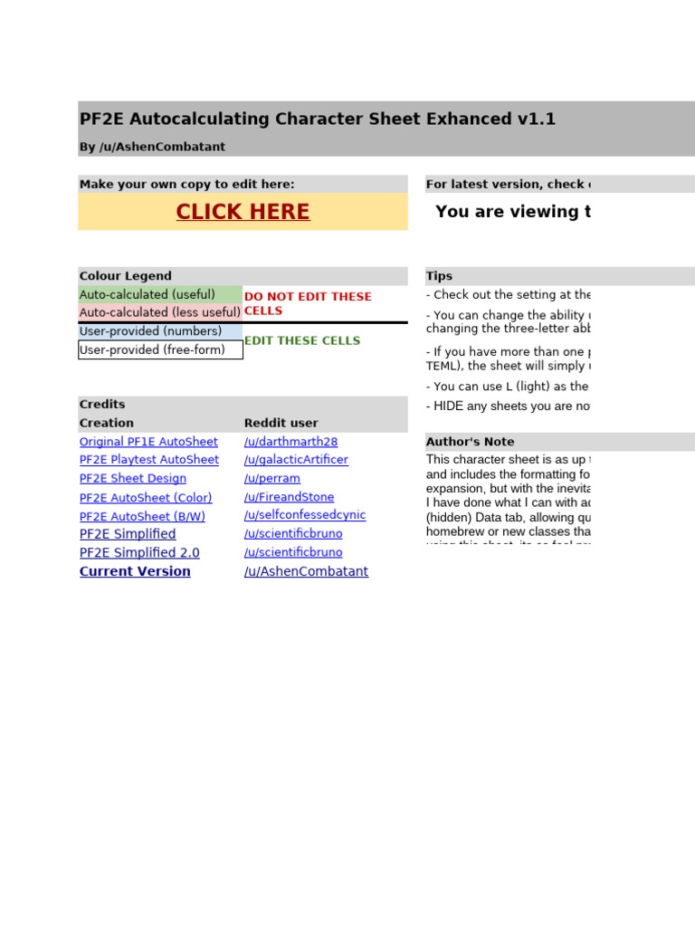 PF2E Easy Character Sheet v1.1 | PDF