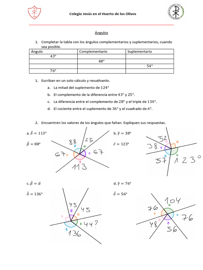 Ã - Ngulos Complementarios y Suplementarios | PDF