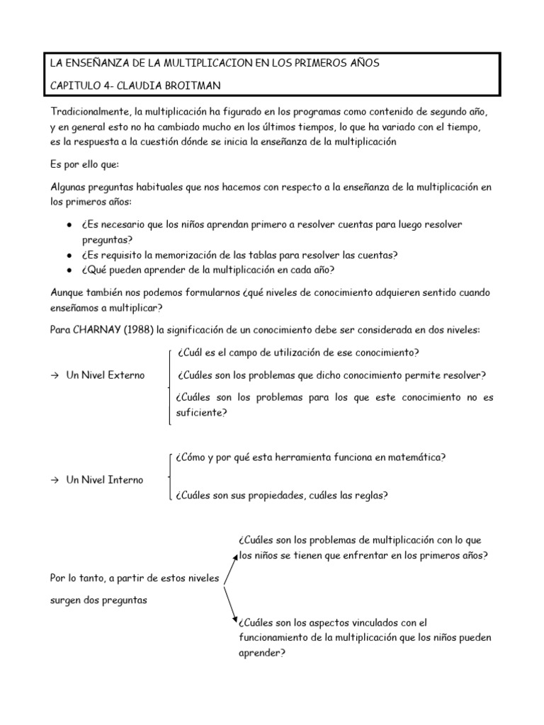 2°B Clase LA ENSEÑANZA DE LA MULTIPLICACION EN LOS PRIMEROS AÑOS | PDF ...