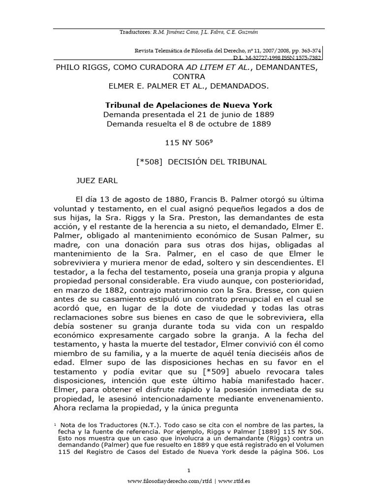 Caso Ee - Uu. Palmer Vs Riggs | PDF | Herencia | Póliza de seguros