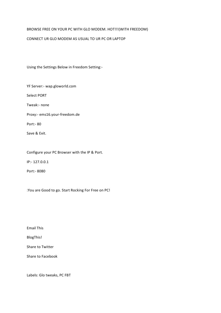 Browse Free On Your PC With Glo Modem | PDF | Proxy Server | Web Browser