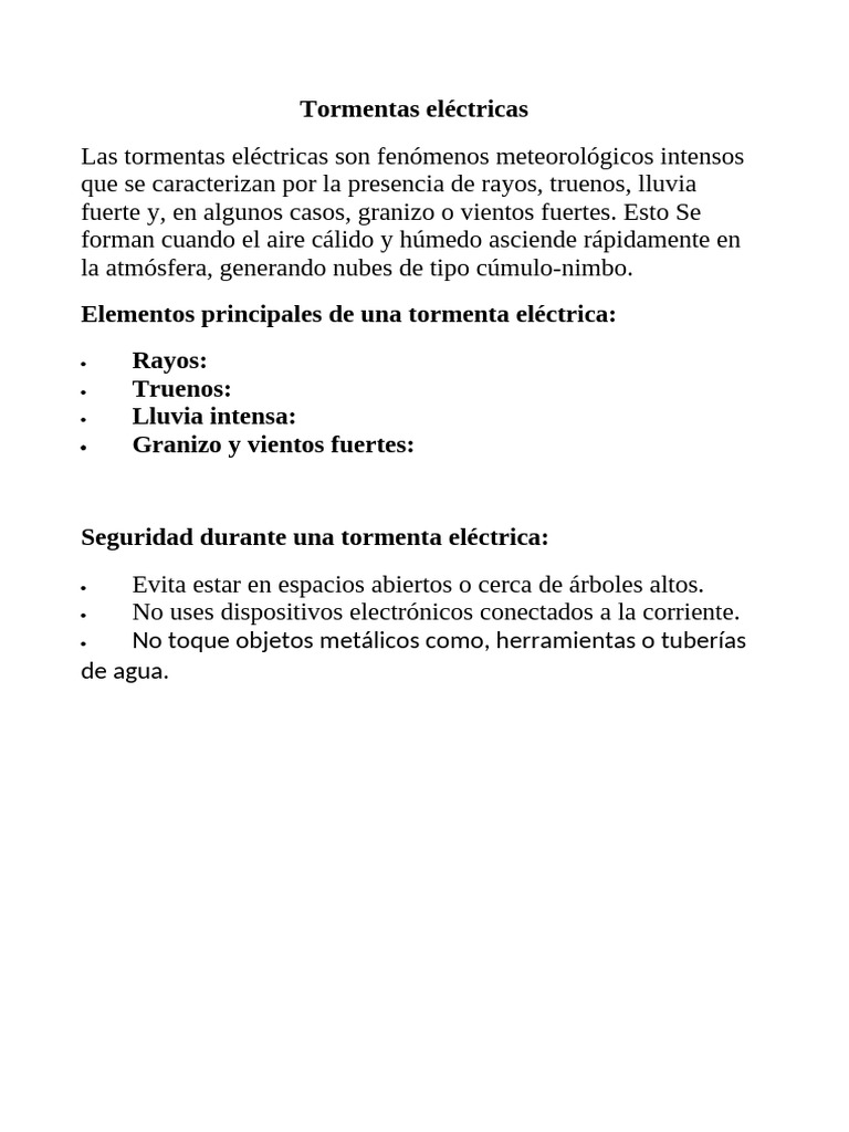 Tormentas eléctricas: características y seguridad | PDF