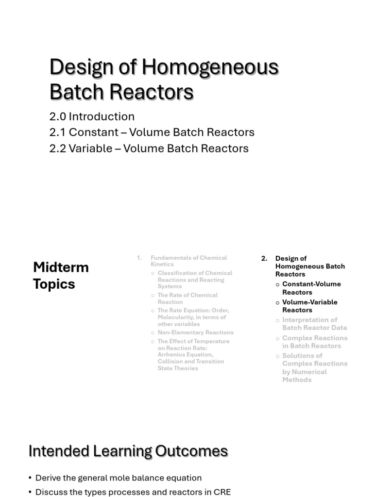 Homogeneous Batch Reactor Design Guide | PDF | Chemical Reactor ...