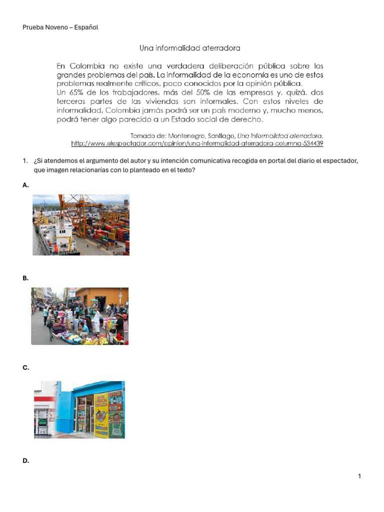 Prueba de Español Noveno: Análisis y Comprensión | PDF