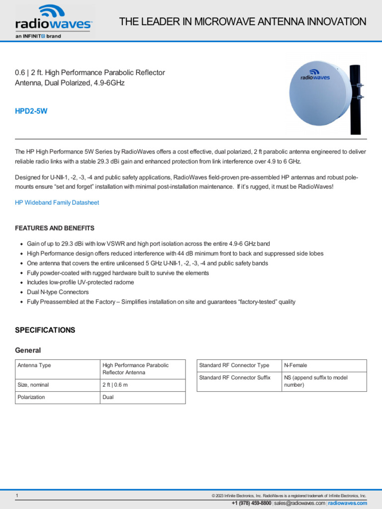 2ft High Performance Parabolic Antenna | PDF | Antenna (Radio) | Telecommunications Engineering