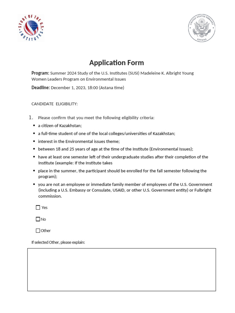 Application Form 2024 SUSI For Young Women Leaders | PDF | Disability ...