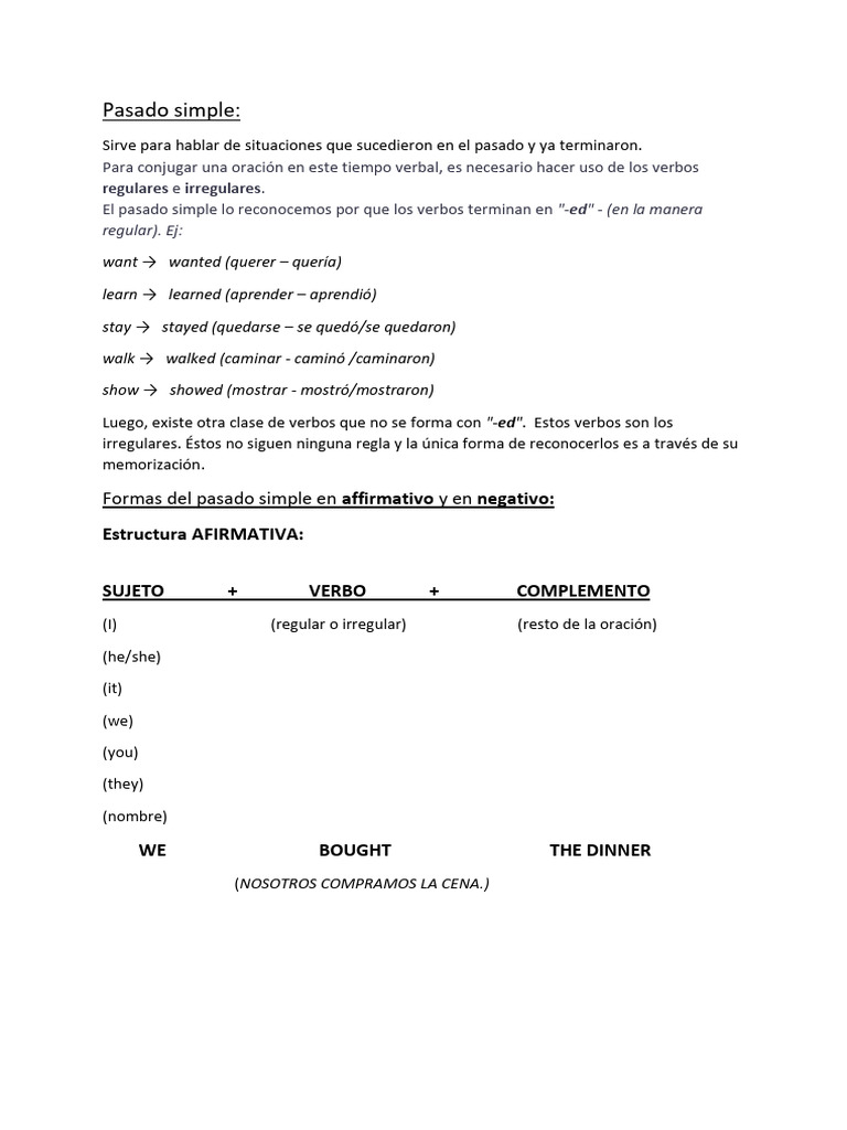 Uso del Pasado Simple en Inglés | PDF | Verbo | Morfología Lingüística