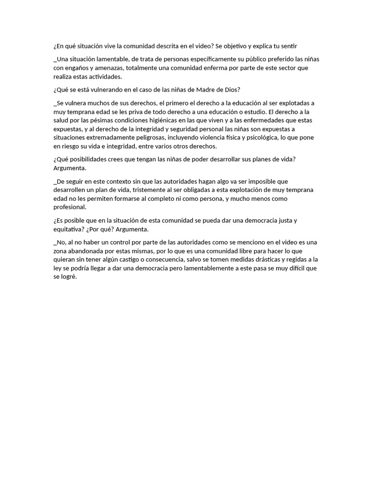 En Qué Situación Vive La Comunidad Descrita en El Video | PDF
