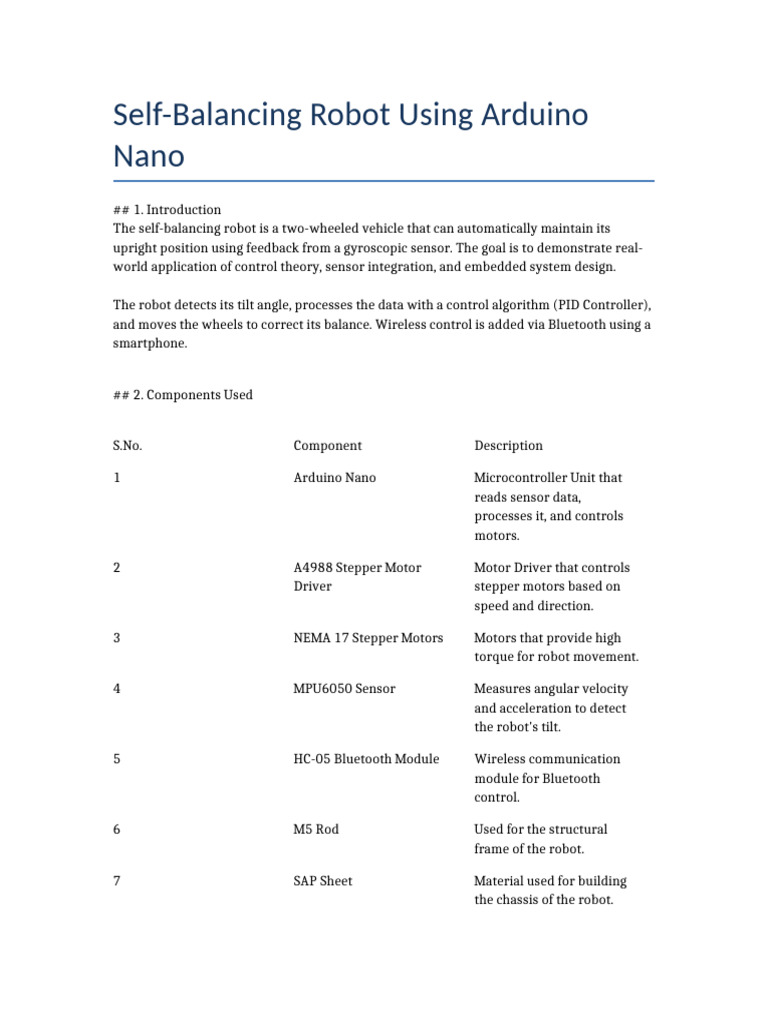 Self_Balancing_Robot_Project_Report | PDF | Mechanical Engineering | Electrical Engineering