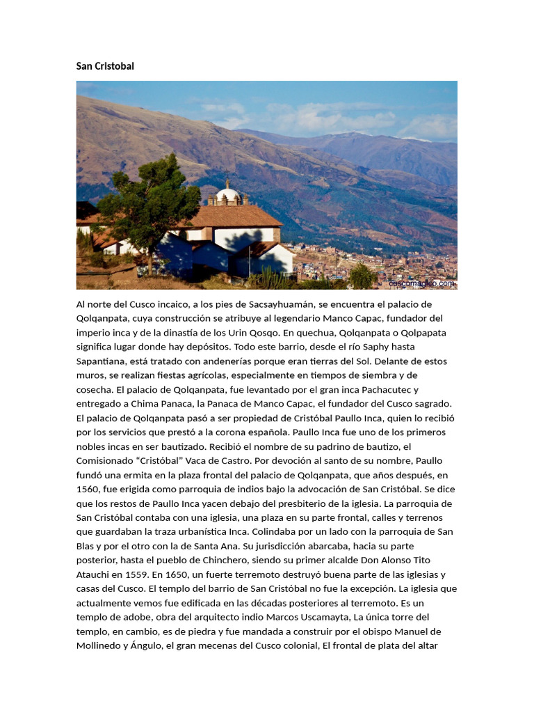 San Cristobal | PDF | Imperio Inca