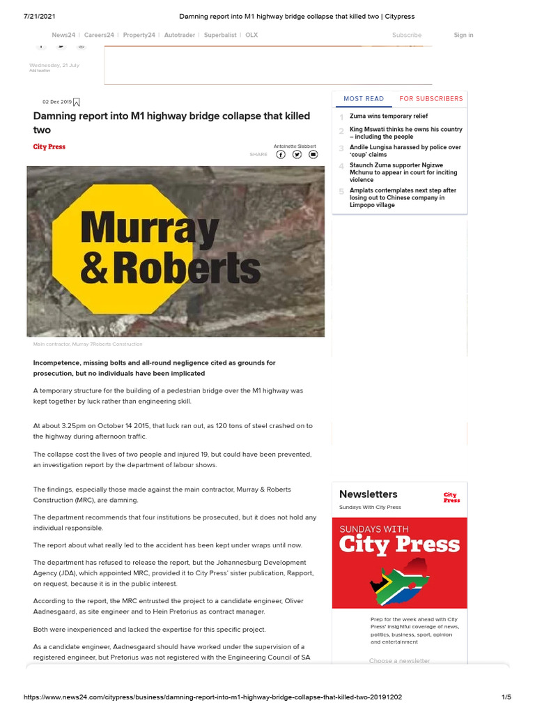 Grayston Bridge Collapse Report Citypress 2015 | PDF