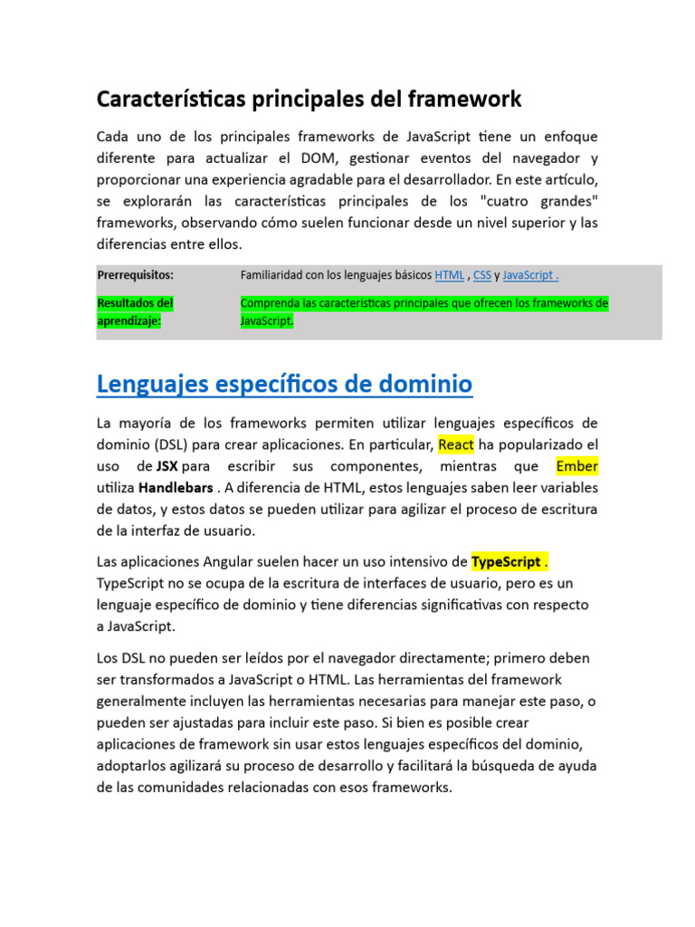Características Principales Del Framework | PDF | Script Java | Modelo de objeto de documento