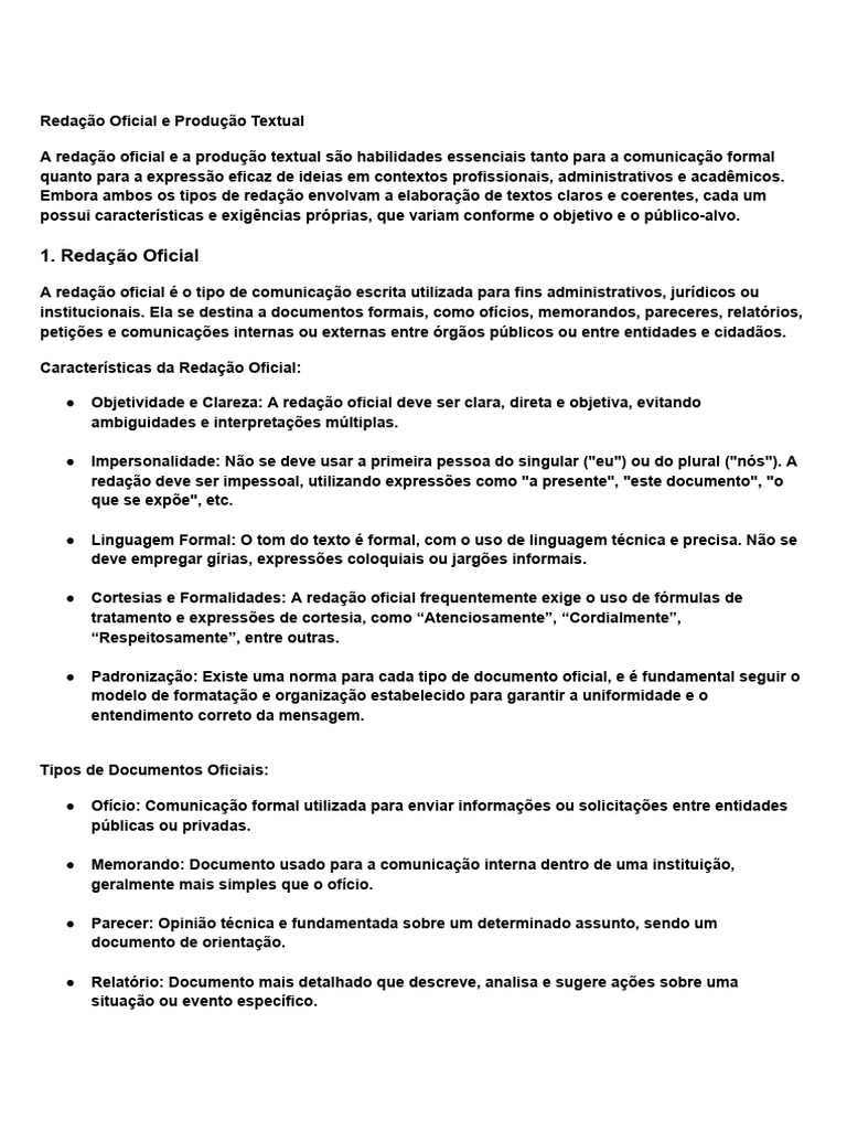 Resumo - Redação Oficial - Produção Textual | PDF | Comunicação | Rede ...