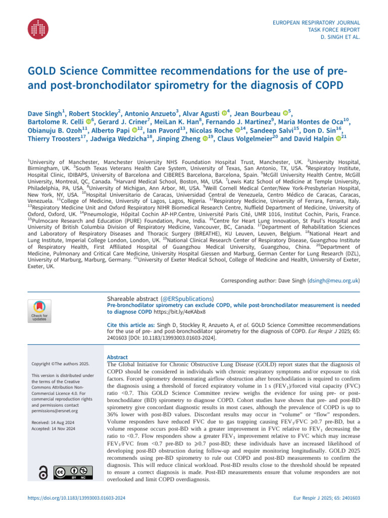 GOLD Science Committee Recommendations For The Use of Pre - and Post ...