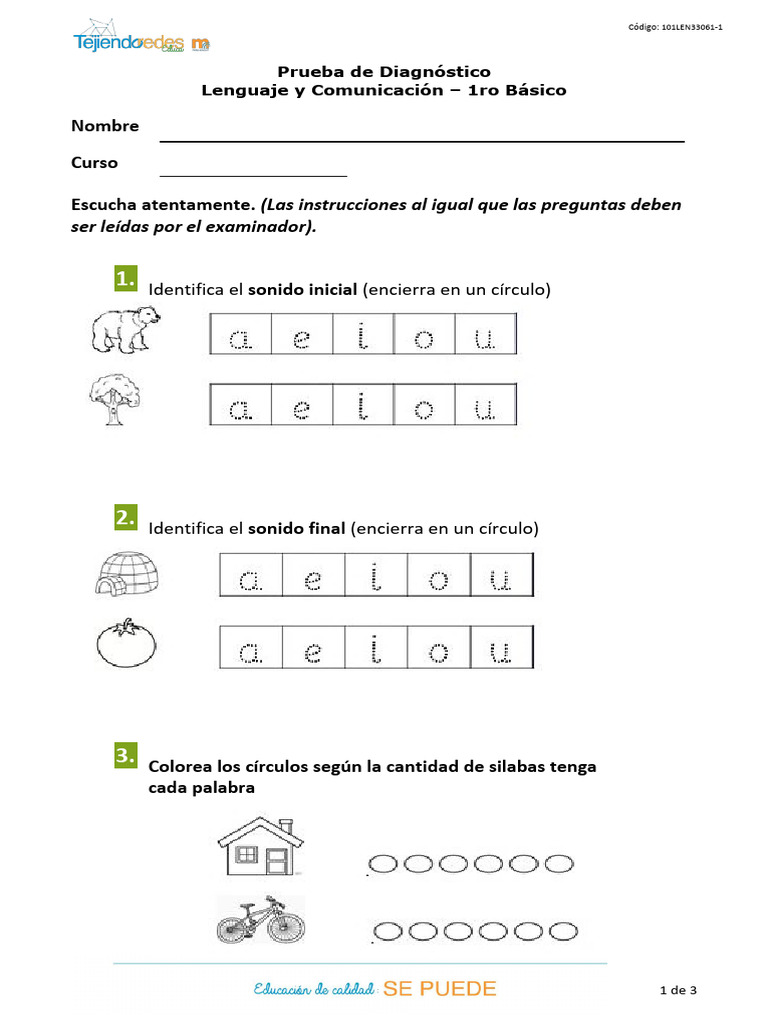 PRUEBA DIAG 1° | PDF
