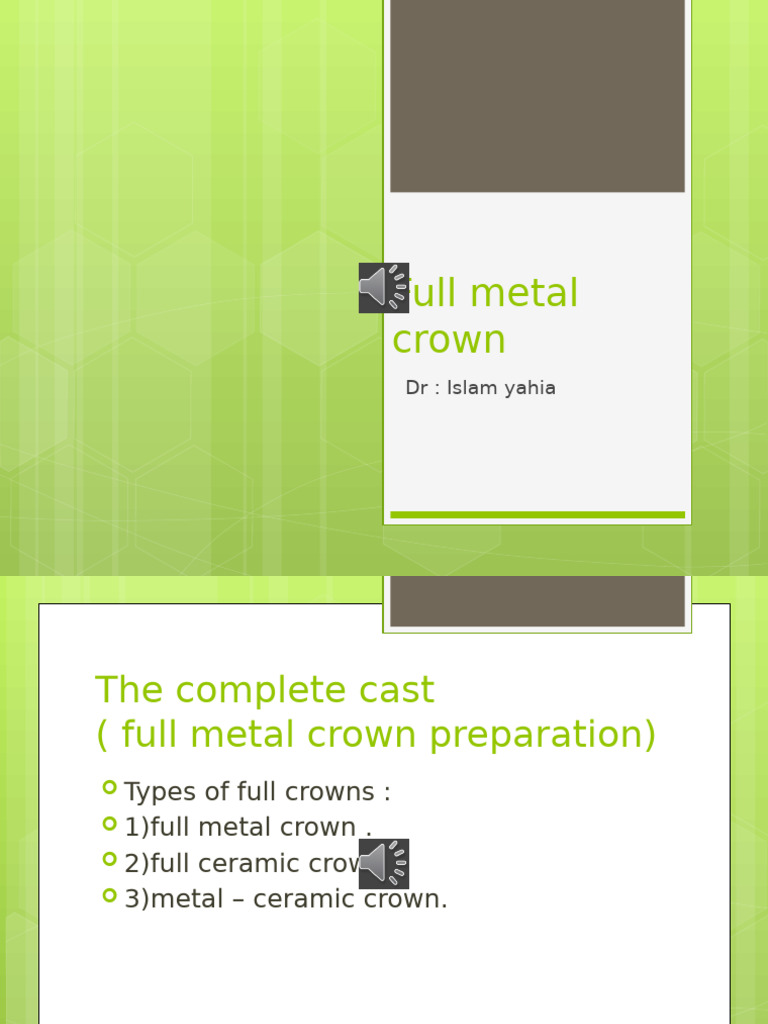 Full Metal Crown Preparation Guide | PDF | Mouth | Dental Anatomy