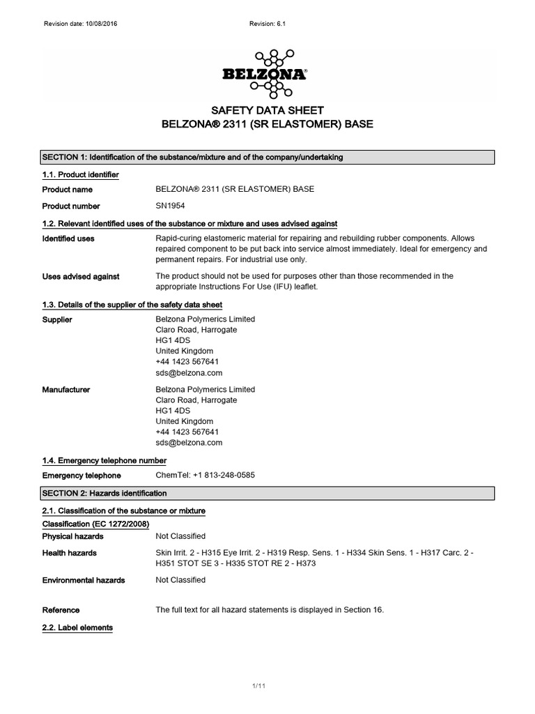Belzona 2311 (SR Elastomer) Base | PDF | Asthma | Allergy