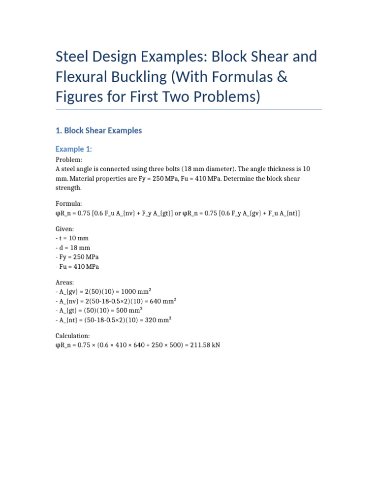Steel Design Examples With Formulas and Figures Part1 | PDF | Buckling ...