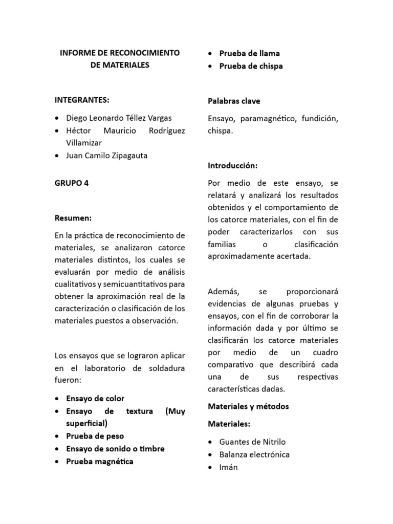 Informe de Reconocimiento de Materiales | PDF | Aleación | Rieles