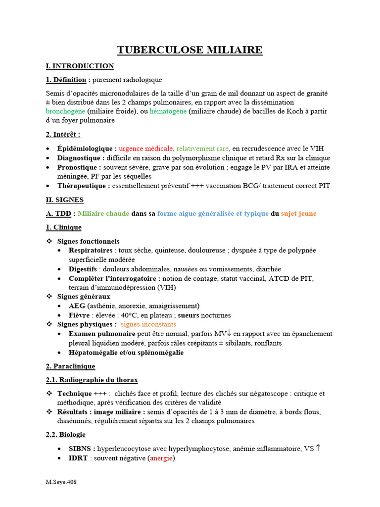 Tuberculose Miliaire : Diagnostic et Traitement | PDF | Tuberculose ...