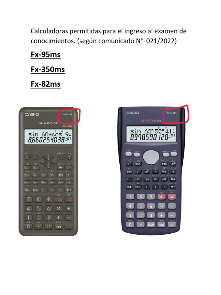 Calculadoras Permitidas. | PDF