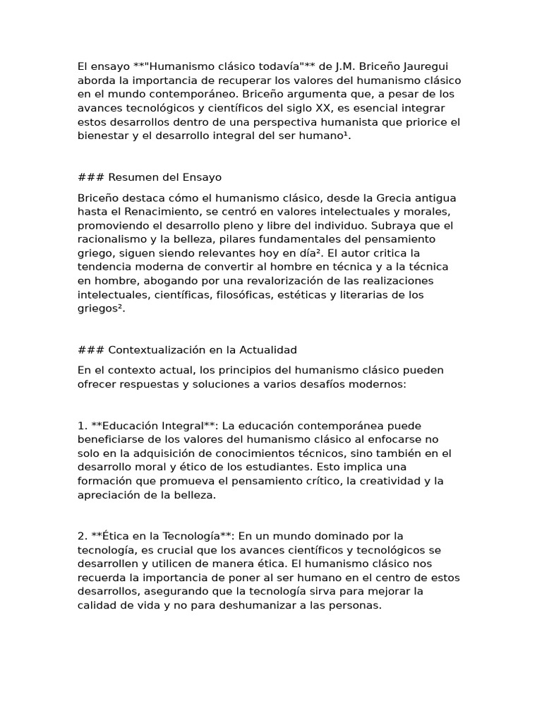 Humanismo Clásico de JM BRICEÑO | PDF | Humanismo | Ensayos