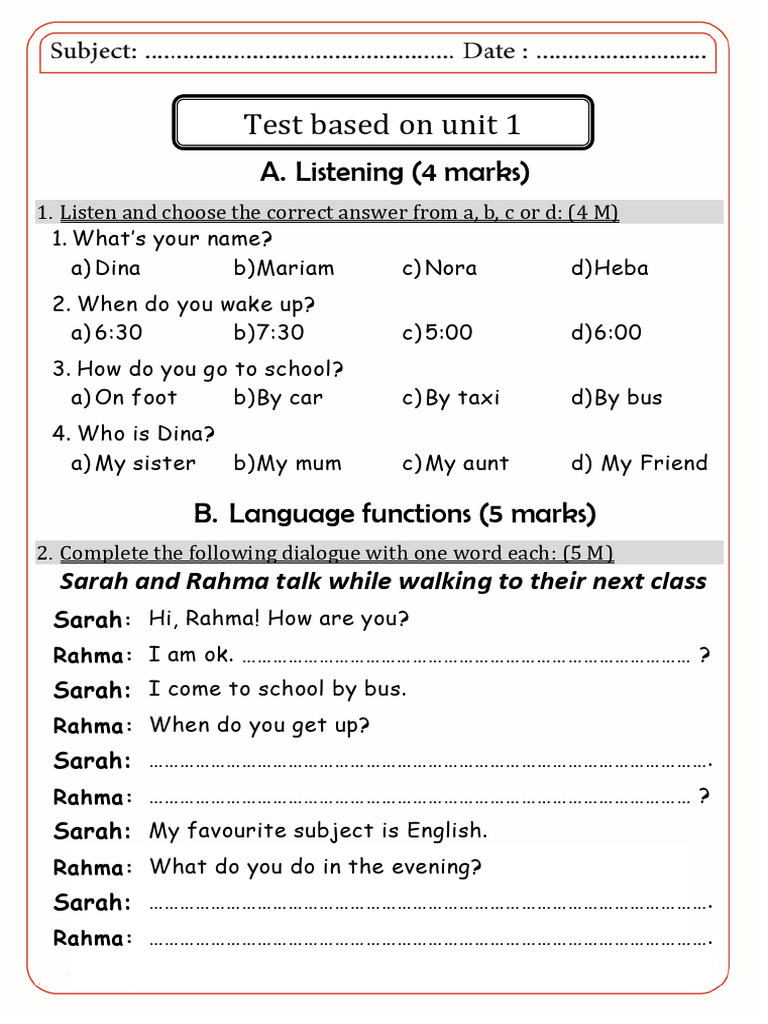 Test On Unit1 Prep2 Term1 2024 | PDF | Learning