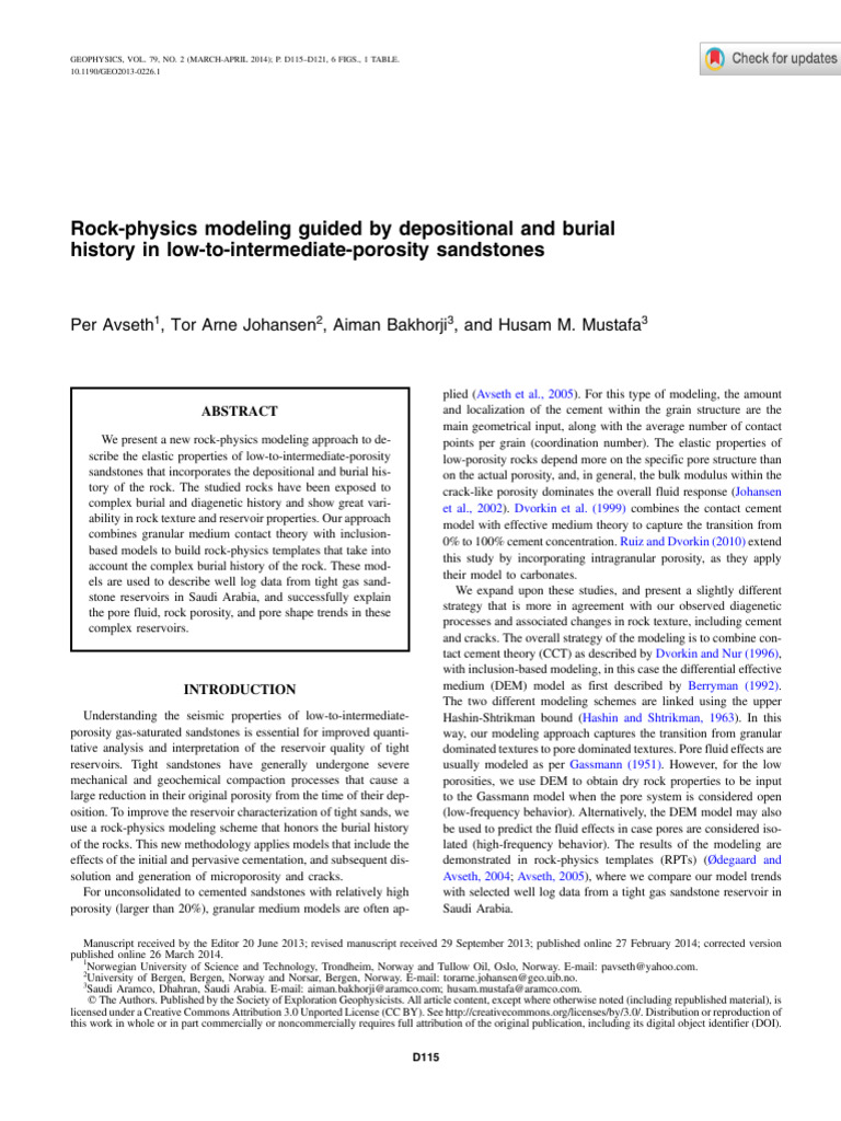 Johansen Et Al 2014 Rock Physics Modeling Guided by Depositional and ...