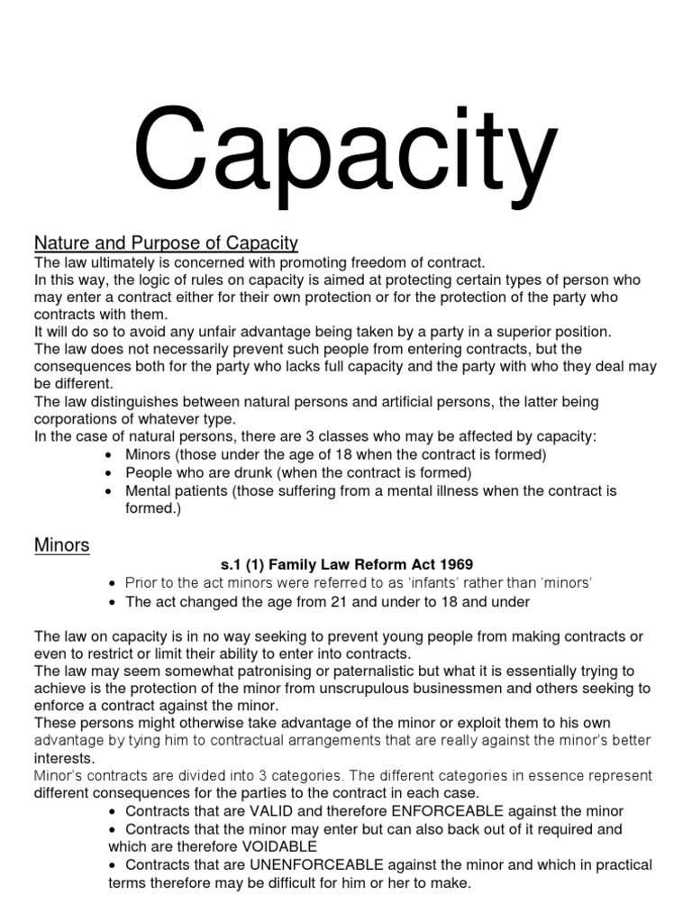 Revision Notes Capacity | PDF | Legal Personality | Law Of Agency