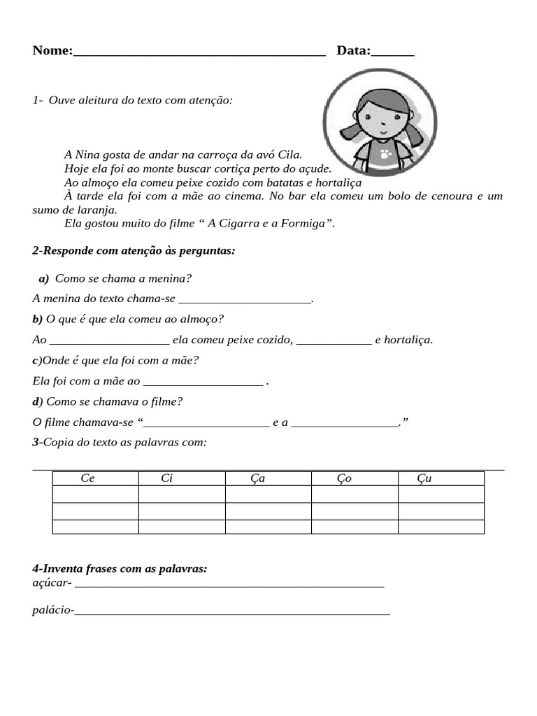 Ficha A Ça, Ce, Ci, Ço, Çu | PDF