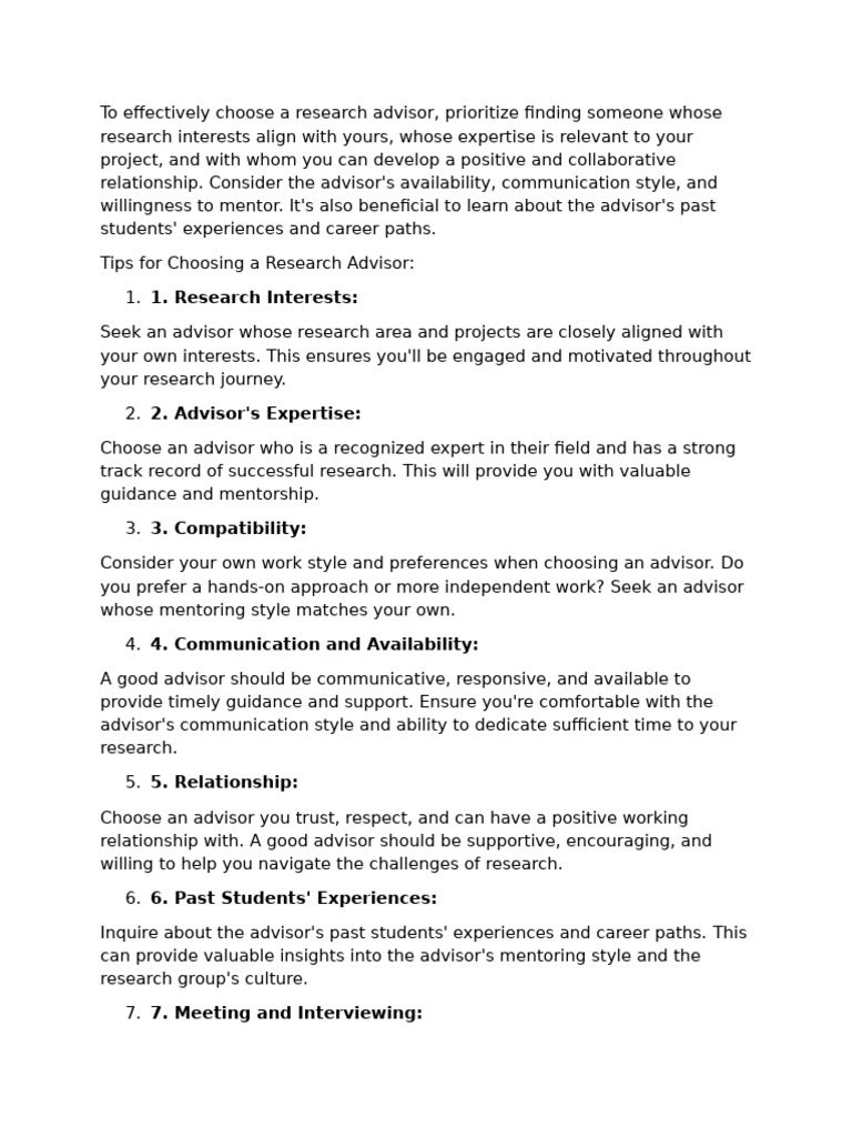 To Effectively Choose A Research Advisor | PDF