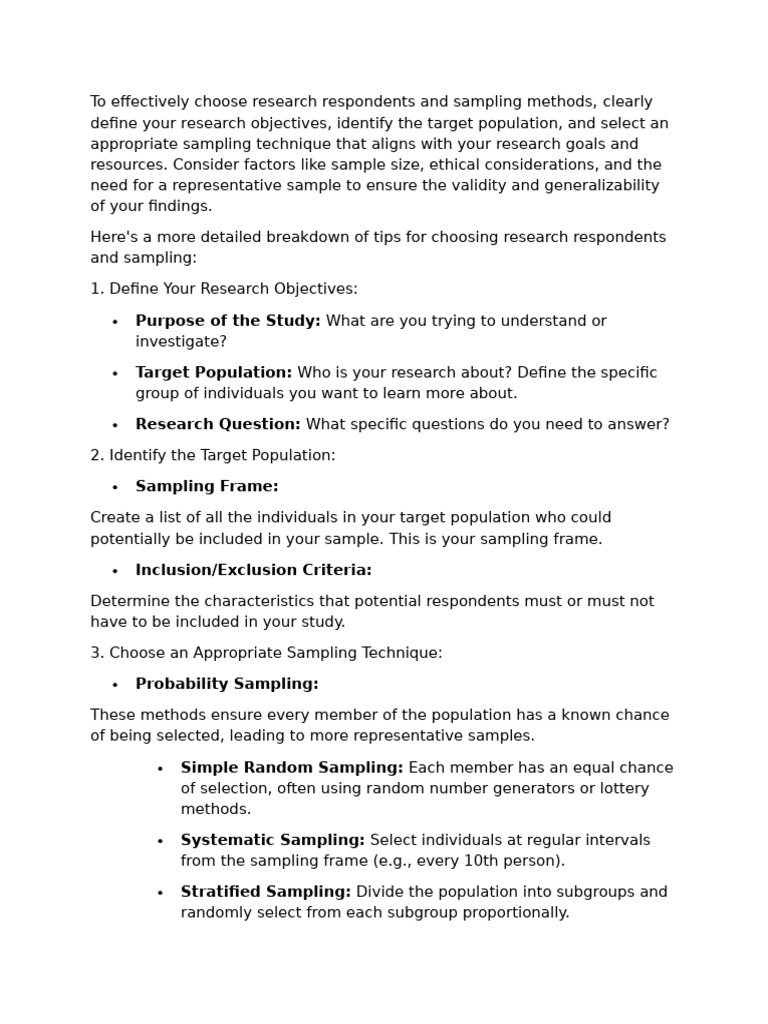 To Effectively Choose Research Respondents and Sampling Methods | PDF ...