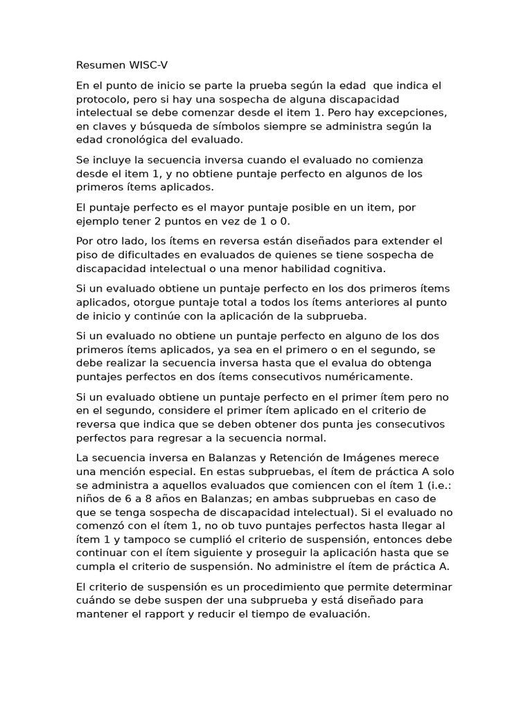 Resumen WISC | PDF | Cognición | Ciencia cognitiva