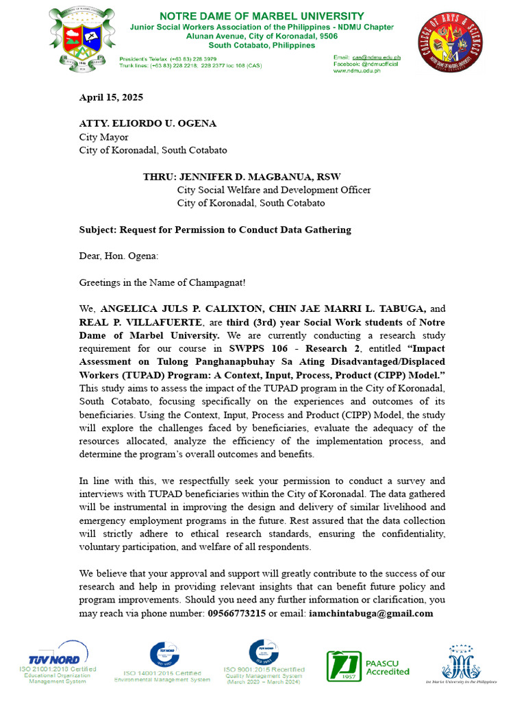 TUPAD Program Impact Assessment Request | PDF