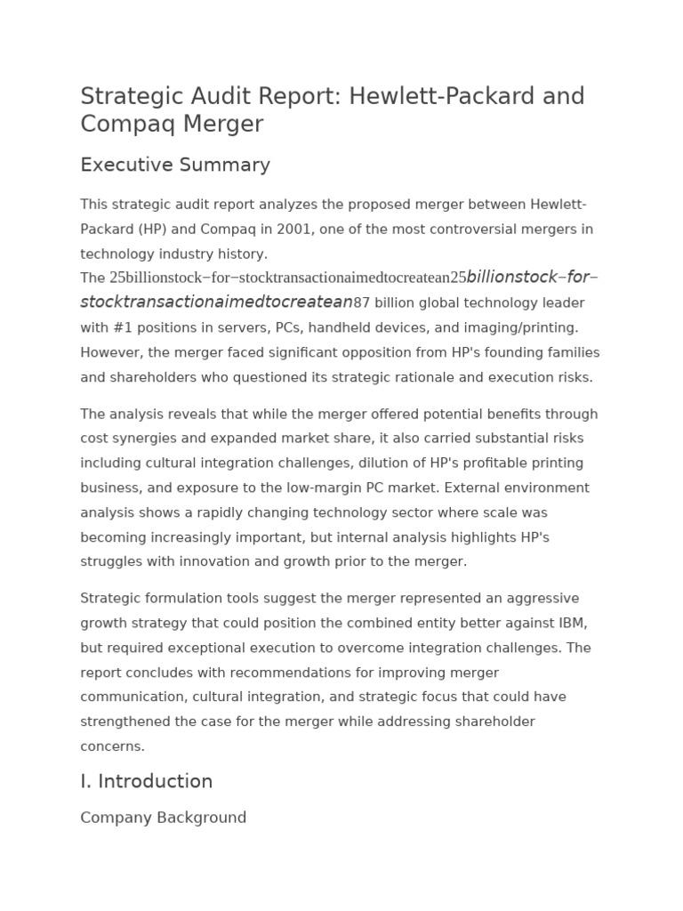 Strategic Audit Report | PDF | Hewlett Packard | Strategic Management