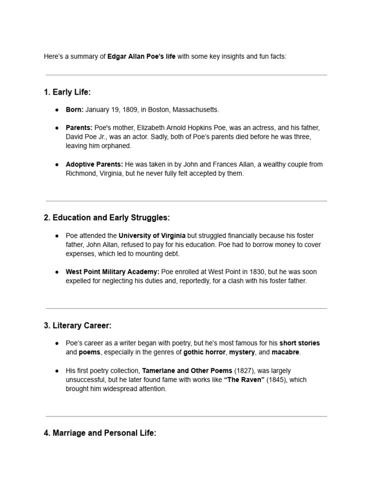 Edgar Allan Poe Life Notes | PDF | Edgar Allan Poe | The Raven