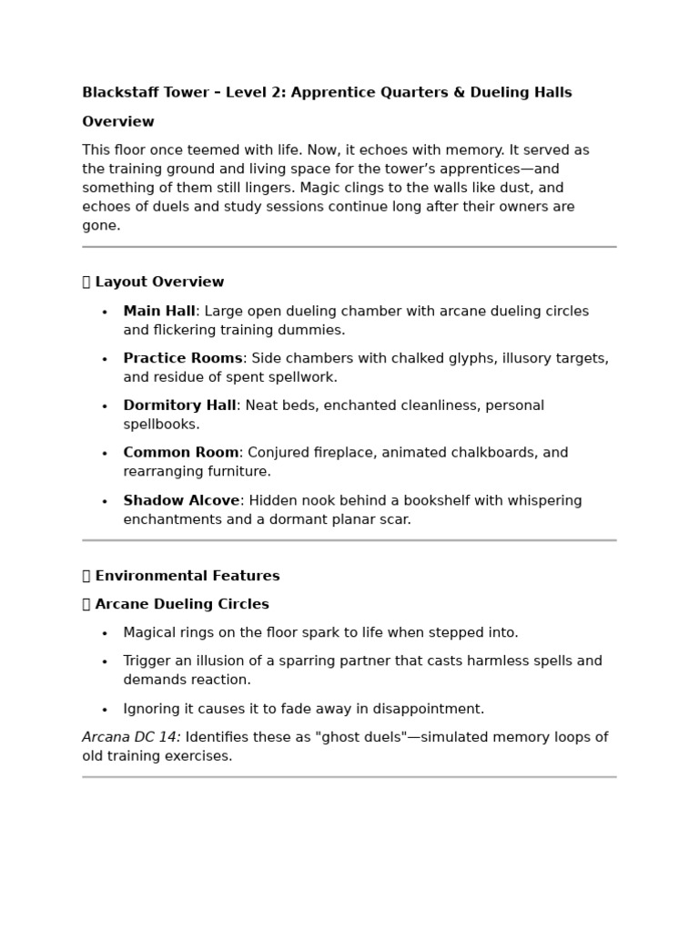 Blackstaff Tower Apprentice Quarters | PDF