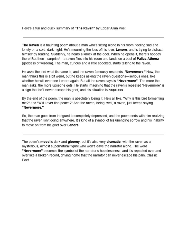 The Raven Quick Summary | PDF
