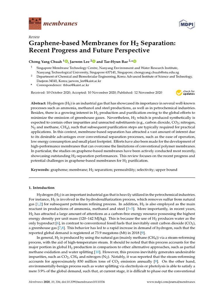 Graphene Membranes for Hydrogen Separation | PDF | Graphene | Methane