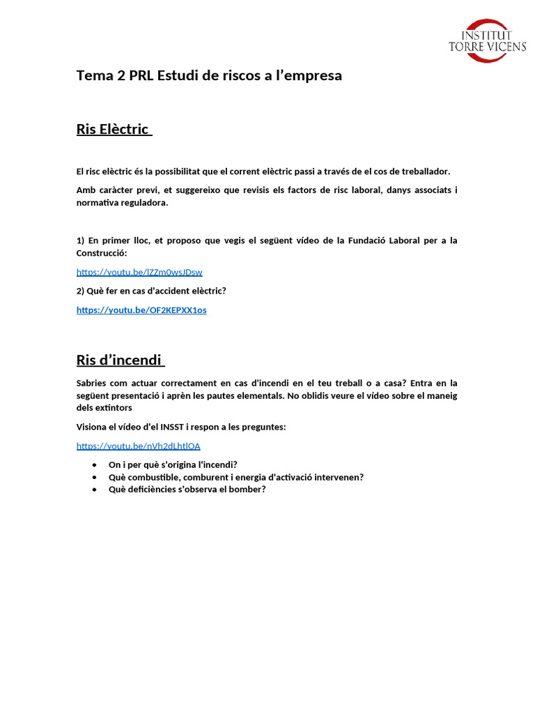TEMA 2PRL. A_2 Risc elèctric i Risc incendi | PDF