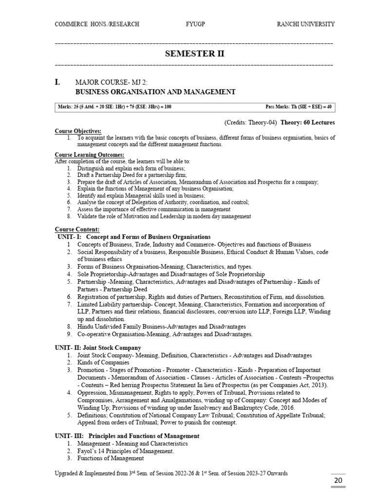 Business Organisation & Management Syllabus | PDF | Regression Analysis ...